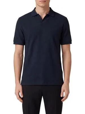 BOSS Short-sleeved Cotton Johnny Collar Polo Shirt - Blue