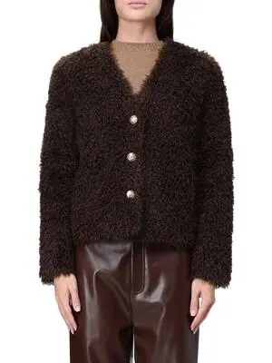 TWINSET Short Single-breasted Bouclé Coat - Brown