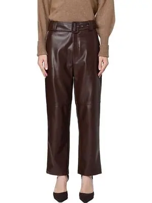 TWINSET Twinset High-Waisted Straight-Leg Cropped Faux Leather Trousers With Belt Brown