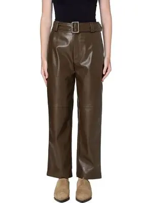 TWINSET Twinset High-Waisted Straight-Leg Cropped Faux Leather Trousers With Belt Green