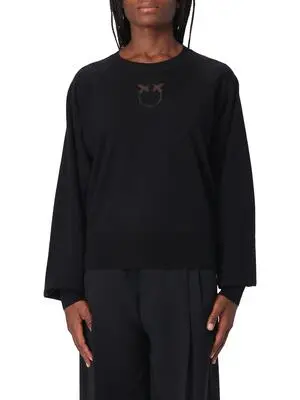 Pinko Wool Blend Crewneck Sweater With Inlaid Love Birds Logo - Black
