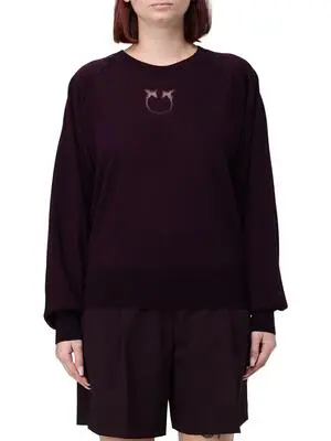 Pinko Wool Blend Crewneck Sweater With Inlaid Love Birds Logo - Violet