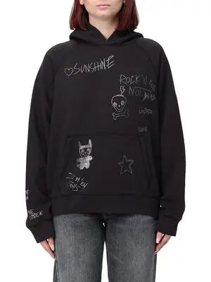 Zadig&Voltaire Oversized Cotton Hoodie With Rhinestone Logo Embellishment - Black