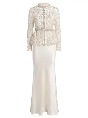 SELF-PORTRAIT Embellished Satin Gown - Ivory