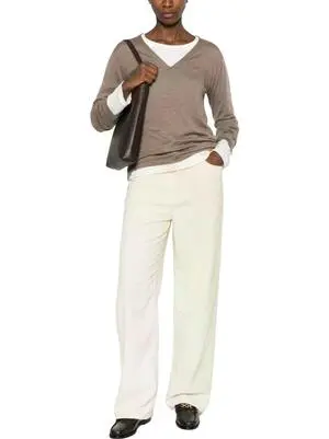 THE ROW V-neck Long-sleeve Knit - Brown