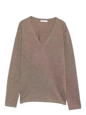 THE ROW V-neck Long-sleeve Knit - Brown