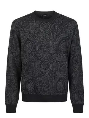 Etro Paisley Jacquard Crew Neck Sweater - Black