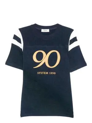 SYSTEM Logo-print Striped-sleeve T-shirt - Blue