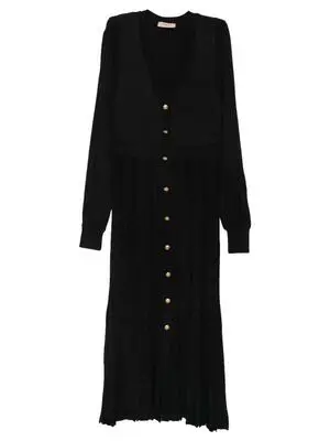 TWINSET Ribbed-knit Button-down Midi Dress - Black