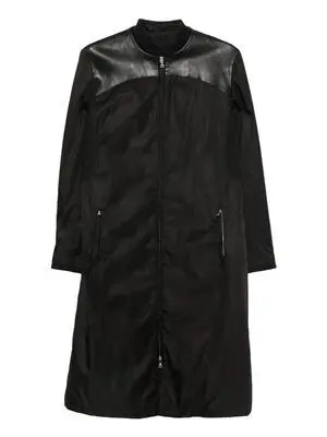 Prada Leather Paneled Zip-up Coat - Black