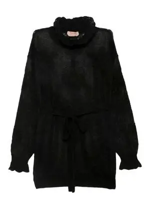 TWINSET Pointelle-knit Belted Sweater - Black