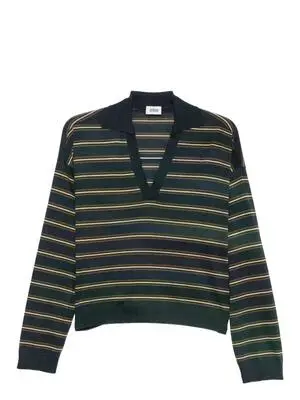 DRYKORN Striped V-neck Long-sleeve Top - Blue