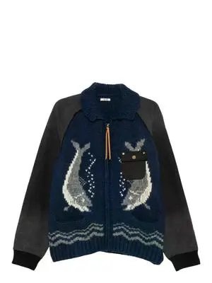 KHOKI Intarsia-knit Panelled Cardigan - Blue