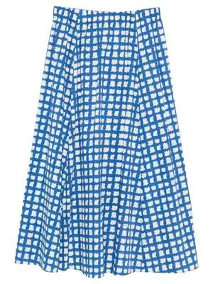 I BLUES Check Print Short Sleeve Midi Dress - Blue