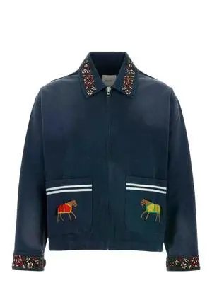 FOUND Horse Equine Embroidered Shirt Jacket - Blue