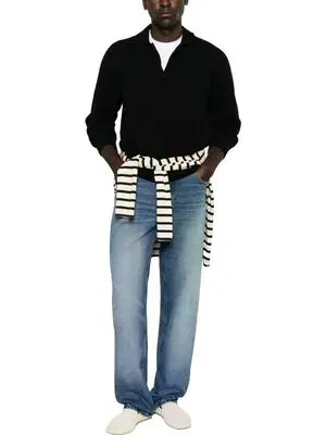 LANEUS Fine-knit Long-sleeve Sweater - Black