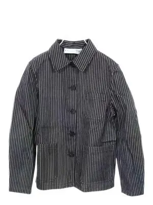Dior Embroidered Striped Cotton Shirt Jacket - Blue