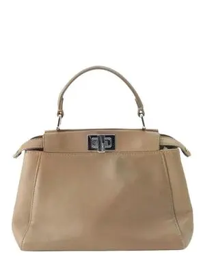 Fendi Fendi Iconic Peekaboo Mini Leather Satchel Neutrals