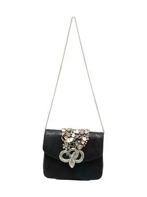 TWENTY FOURHAITCH Mini Crystal-embellished Snakeskin-effect Shoulder Bag - Black