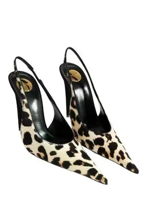 Saint Laurent Guermantes Slingback Pumps In Pony-hair Leather - Neutrals