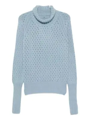 Ermanno Scervino Perforated Knit Roll Neck Sweater - Blue