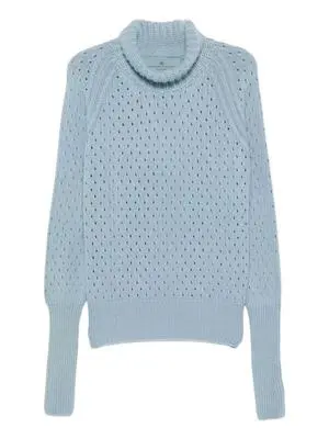 Ermanno Scervino Perforated Knit Roll Neck Sweater - Blue