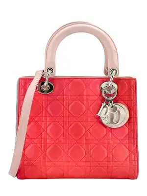 Dior Christian Dior Lady Dior Bag Cannage Quilt Leather Satchel Grey