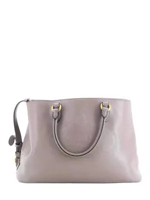 Prada Embossed Logo Convertible Open Glace Calf Medium Tote Bag - Grey
