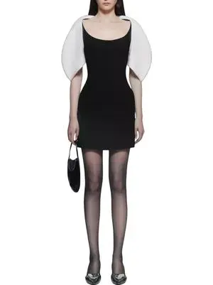 CHATS BY C.DAM Estelle Padded-yoke Puff-sleeve Mini Dress - Black