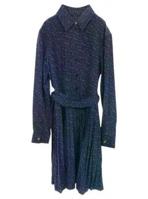 Burberry Monogram Print Pleated Silk Shirt Dress - Blue