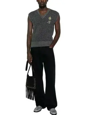 VIVIENNE WESTWOOD Checkerboard-knit Orb-embroidered Sleeveless Sweater - Grey