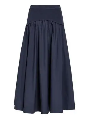 Simkhai Ovie Knit-waist Cotton-poplin Midi Skirt - Navy