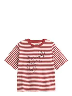 THINKING MU Embroidered Tigers And Lions Cotton T-shirt - Red