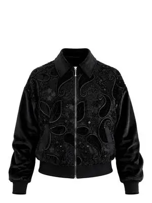 LALIPOP DESIGN Velvet Embroidered Bomber Jacket - Black