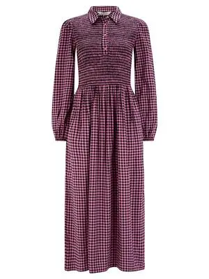 SUGARHILL BRIGHTON Diana Shirred Midi Dress In Rose Gingham - Pink