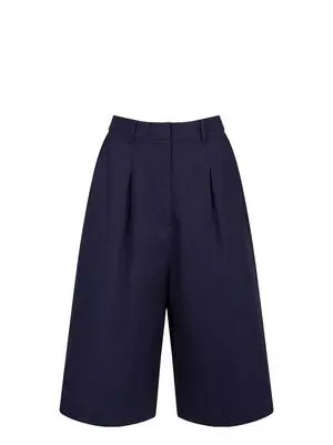 SHIKANZY Navy High-waisted Japanese Cotton Bermuda Shorts - Blue