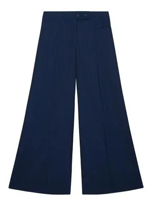 AMANDA THOMPSON COUTURE Navy & Red Pinstripe Wool Flared Trousers - Blue