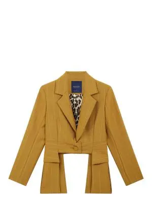 AMANDA THOMPSON COUTURE Andy Cropped Wool Jacket In Mustard Pinstripe - Yellow