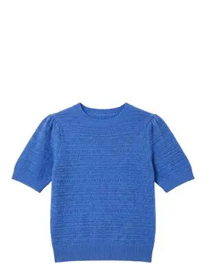 BRODIE CASHMERE Textured Cashmere Crewneck Tee - Blue