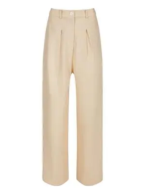 SHIKANZY Kamla Wide Leg Linen High Waisted Trousers - Beige