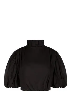 SHIKANZY Holly Balloon Soft Cotton Voile Crop Top - Black