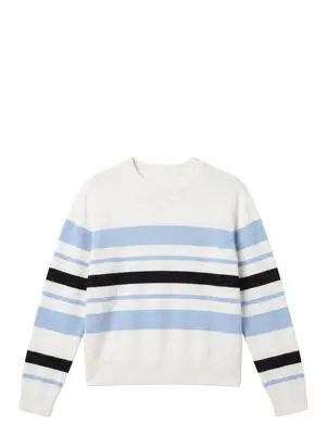 BRODIE CASHMERE Beach Embroidery Cashmere Crew Neck Jumper - Blue