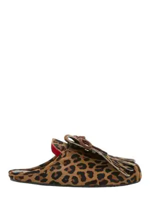 Plan C Leopard-print Fringed Mules - Brown