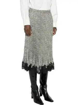Ermanno Scervino Pleated Lace-trim Midi Skirt - Grey