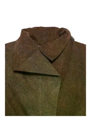 YEHUAFAN Cropped Buckled Denim Jacket - Brown