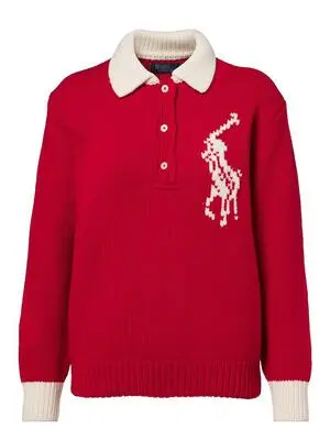 Polo Ralph Lauren Big Pony Intarsia Wool Polo Sweater - Red