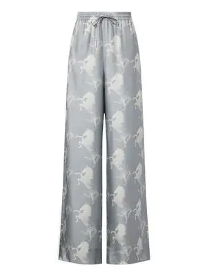 Stella McCartney Printed Silk Satin Wide-leg Trousers - Blue