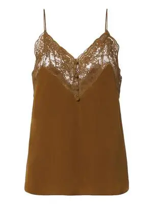 Saint Laurent Lace-trimmed Silk Crepe De Chine Camisole - Brown