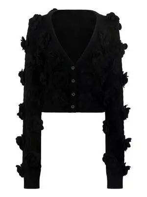 Philipp Plein Floral Appliqué Cable Knit Cardigan - Black