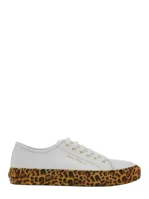 FERRAGAMO Gancini Leopard Print Sneakers - White